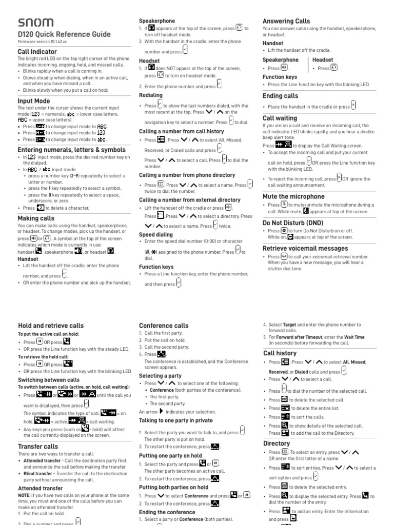 Snom D120 Quick Reference Guide Default Variant | PDF | Telephone ...