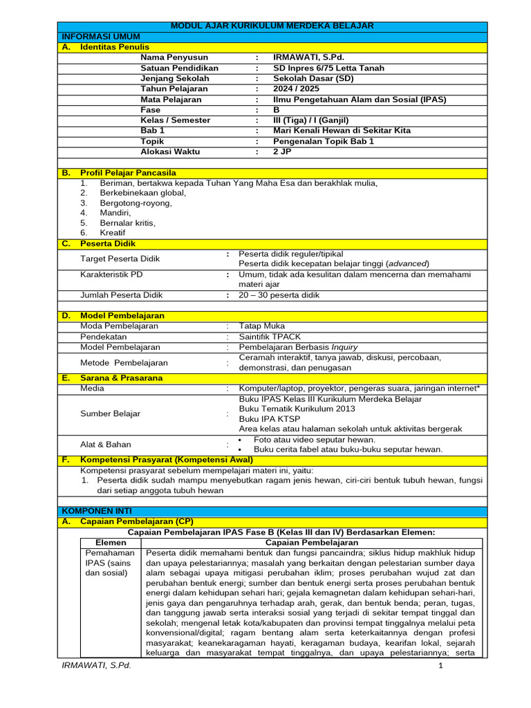Modul Ipas KLS 3 SMS 1 | PDF