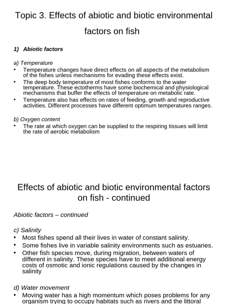 Topic 3 - Effects of Abiotic and Biotic Environmental Factors On Fish ...
