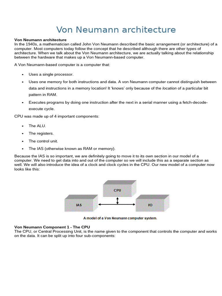 BCA-4-DECOA-Von Neumann Architecture-1 | PDF | Central Processing Unit | Input/Output