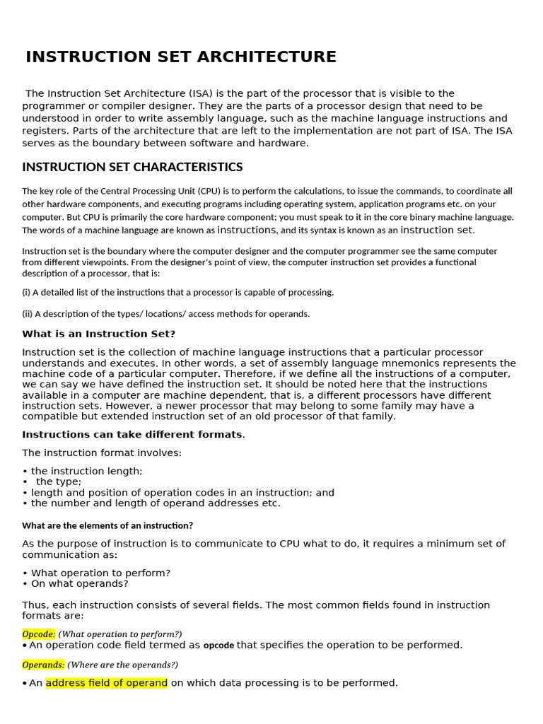 Understanding Instruction Set Architecture | PDF | Central Processing Unit | Computer Architecture