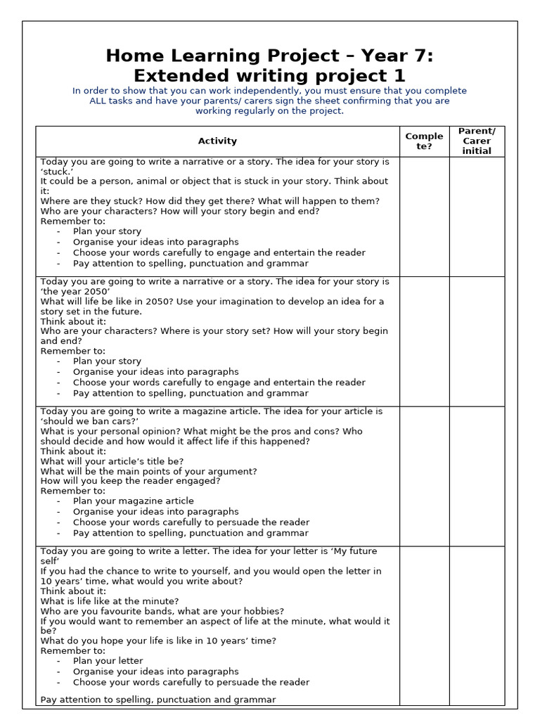 Home Learning Project 1 Year 7 | PDF | Human Communication