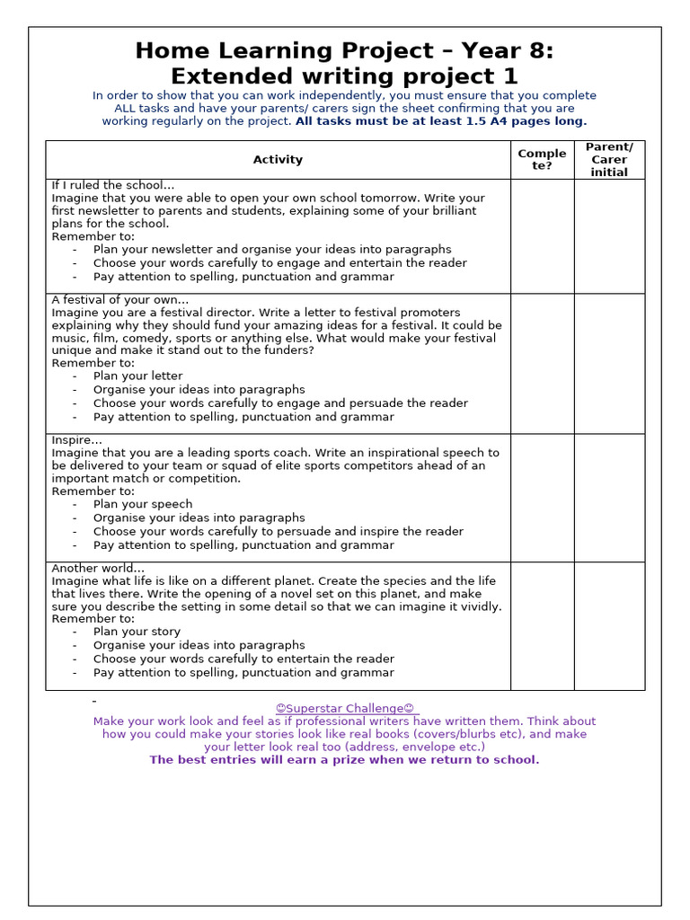 Home Learning Project 1 Year 8 | PDF