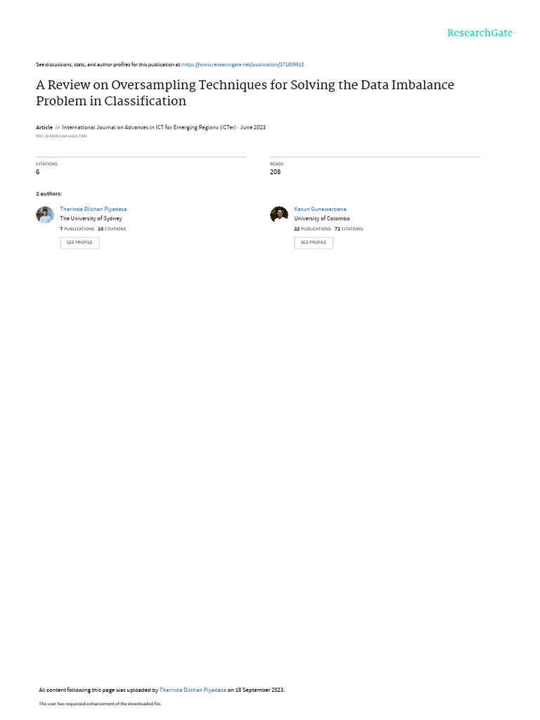 AReviewon Oversampling Techniquesfor Solvingthe Data Imbalance Problemin Classification | PDF ...