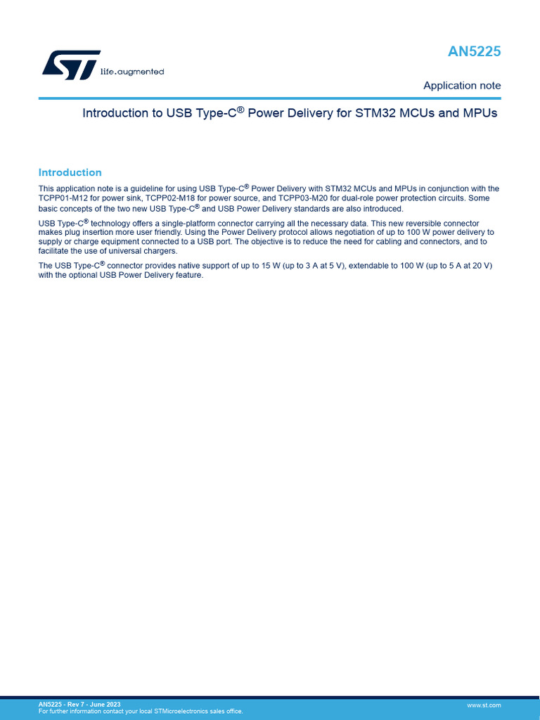 An5225 Introduction To Usb Typec Power Delivery For stm32 Mcus and Mpus Stmicroelectronics | PDF ...