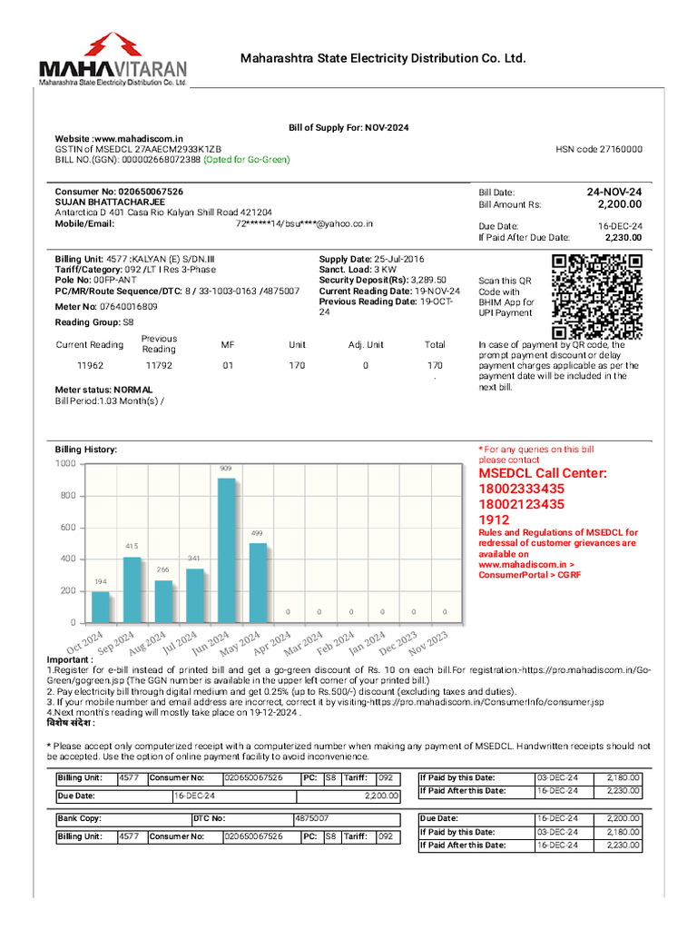 NOV24 MSEDCL | PDF | Cheque | Payments