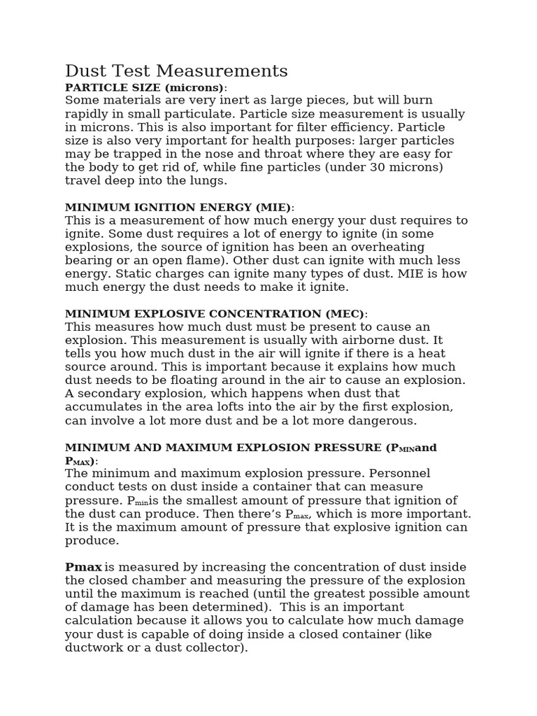 Dust Test Measurements | PDF | Explosion | Dust