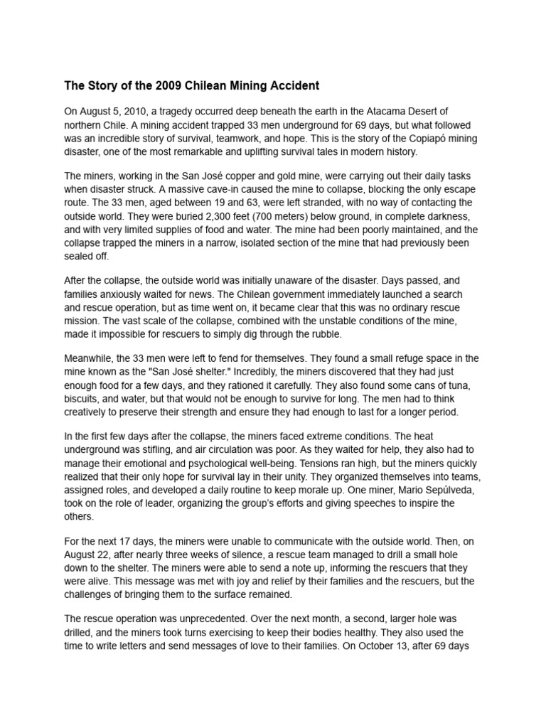 The Story of The 2009 Chilean Mining Accident | PDF | Mining