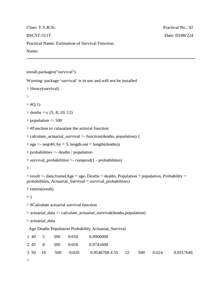 Estimation of Survival Function | PDF | Applied Statistics ...