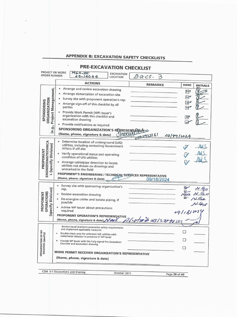 Pre-Excavtion checklist-BGCS-3 | PDF