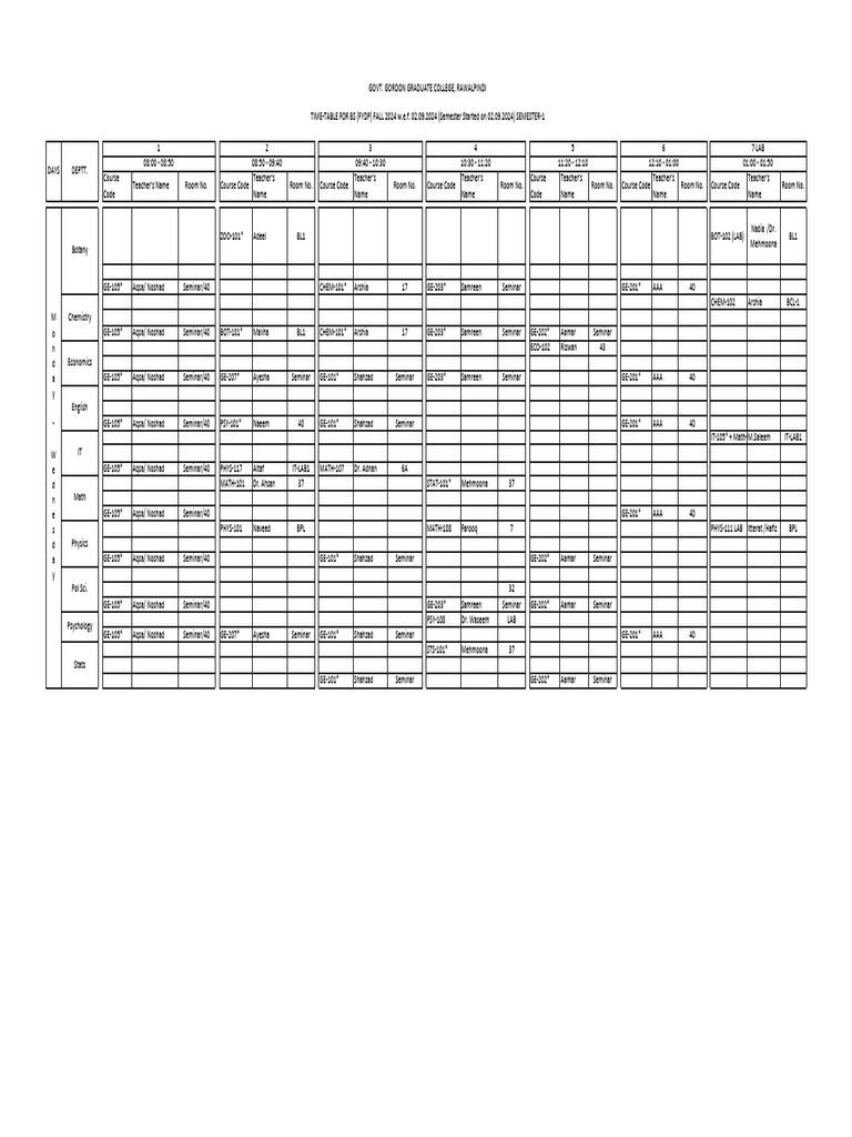 BS Timetable Fall 2024-1-082546 | PDF