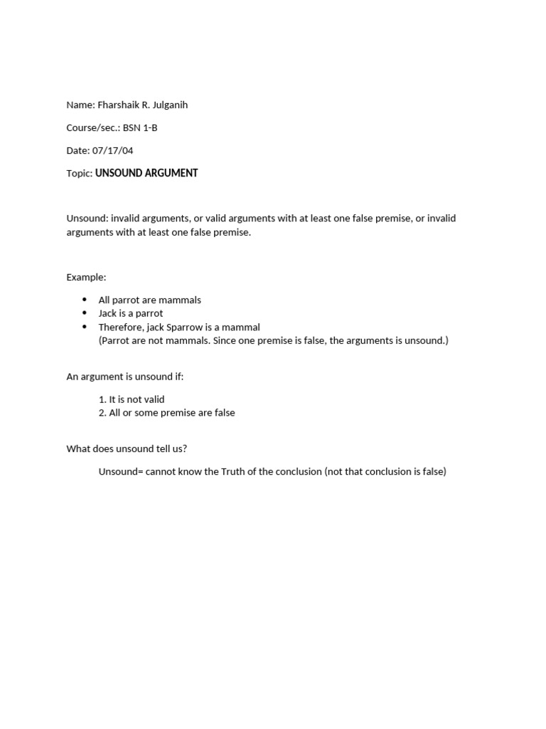 Unsound Argument | PDF