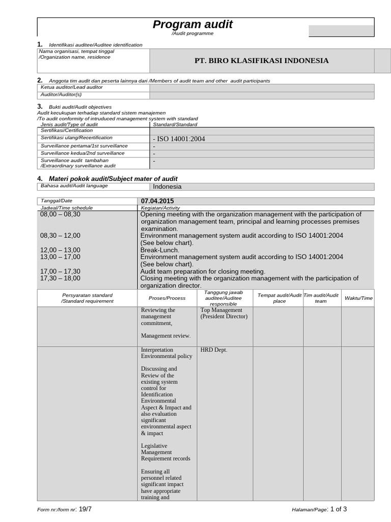 Attachment No. 7 - Audit Programme Kosong | PDF | Audit | Evaluation