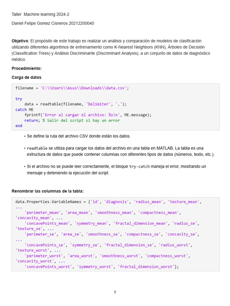 Informe Taller Machine Learning | PDF | Validación Cruzada ...