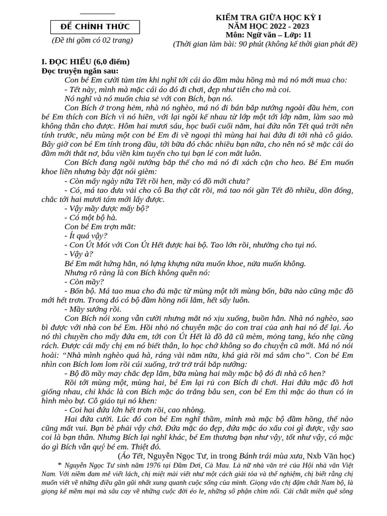 De Thi Giua Hoc Ki 1 | PDF