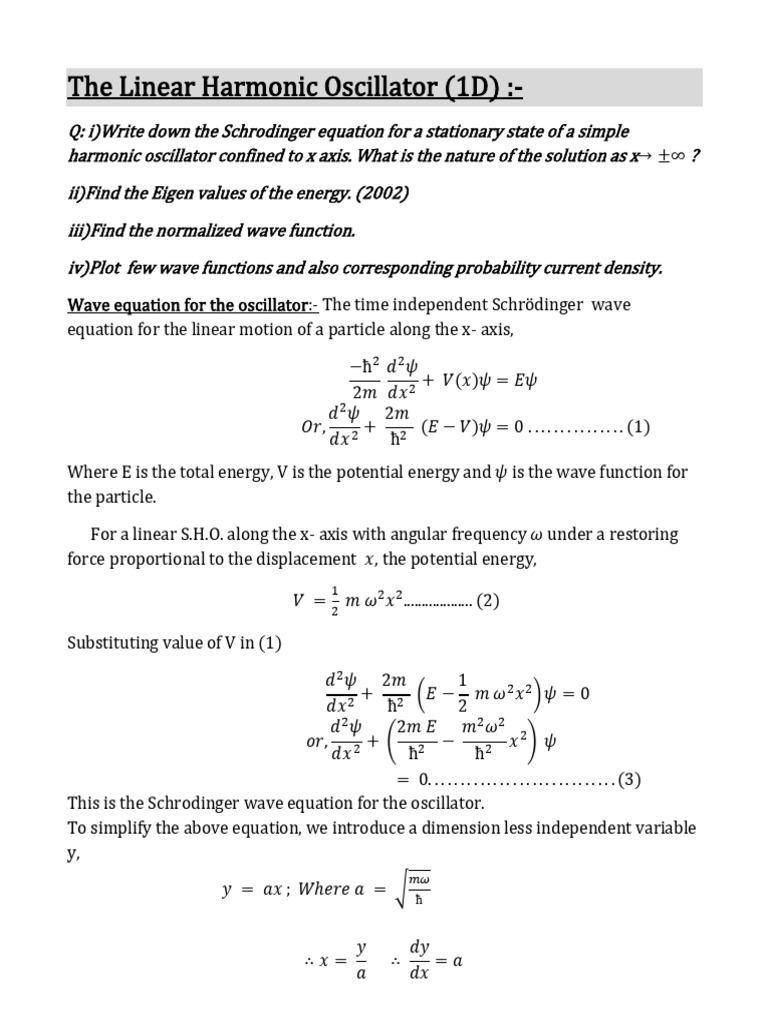 Linear Harmonic Oscillator | PDF | Schrödinger Equation | Wave Function