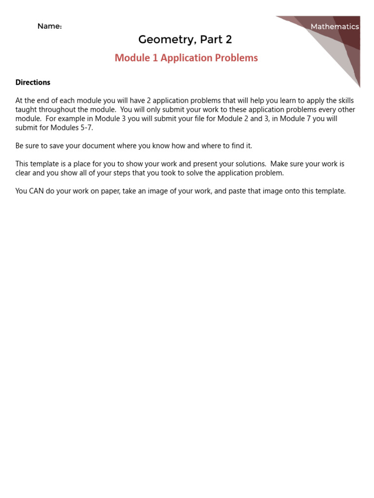 M01 GEOM 043 Application Problems | PDF | Geometric Shapes | Polytopes