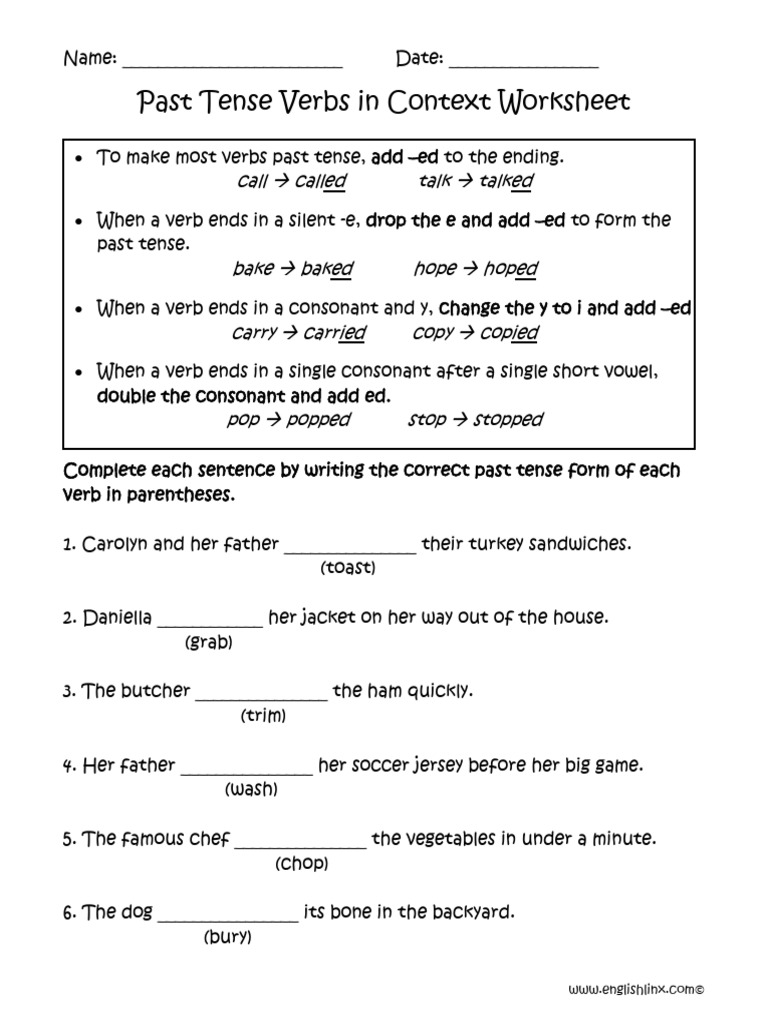 Past Tense Verbs Context Worksheet | PDF | Languages | Foreign Language ...