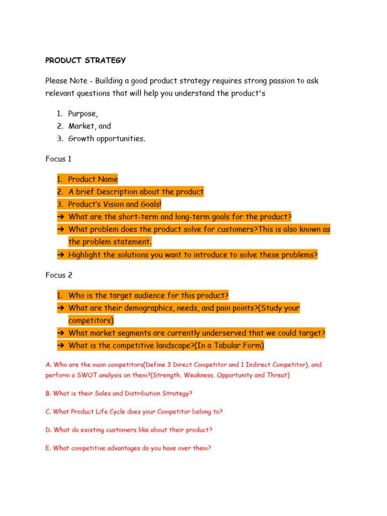 Product Strategy Pre-Project | PDF | Business | Business Economics