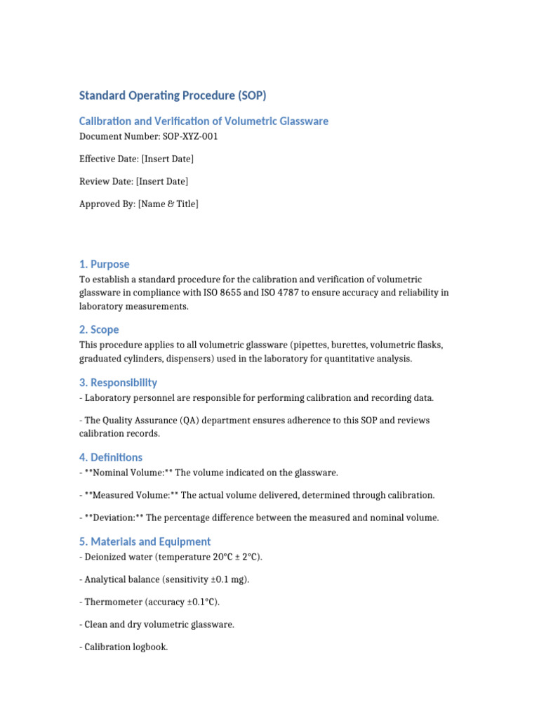 Calibration and Verification SOP | PDF | Volume | Calibration