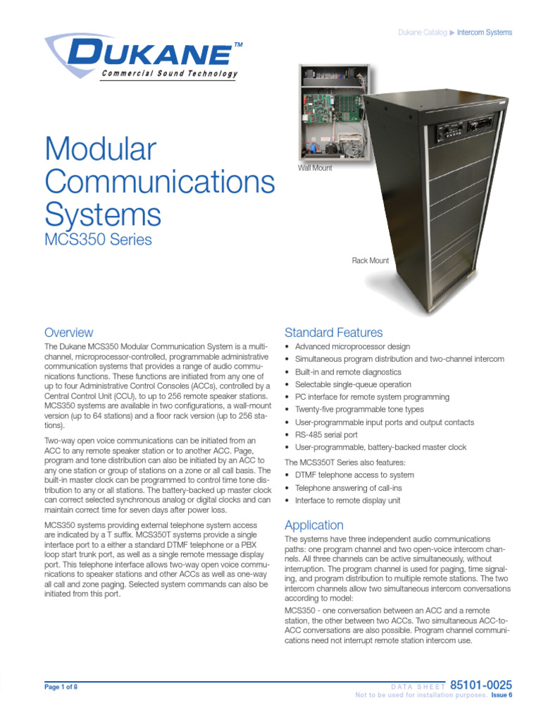Dukane MCS350 Intercom System Overview | PDF | Telephone Exchange ...