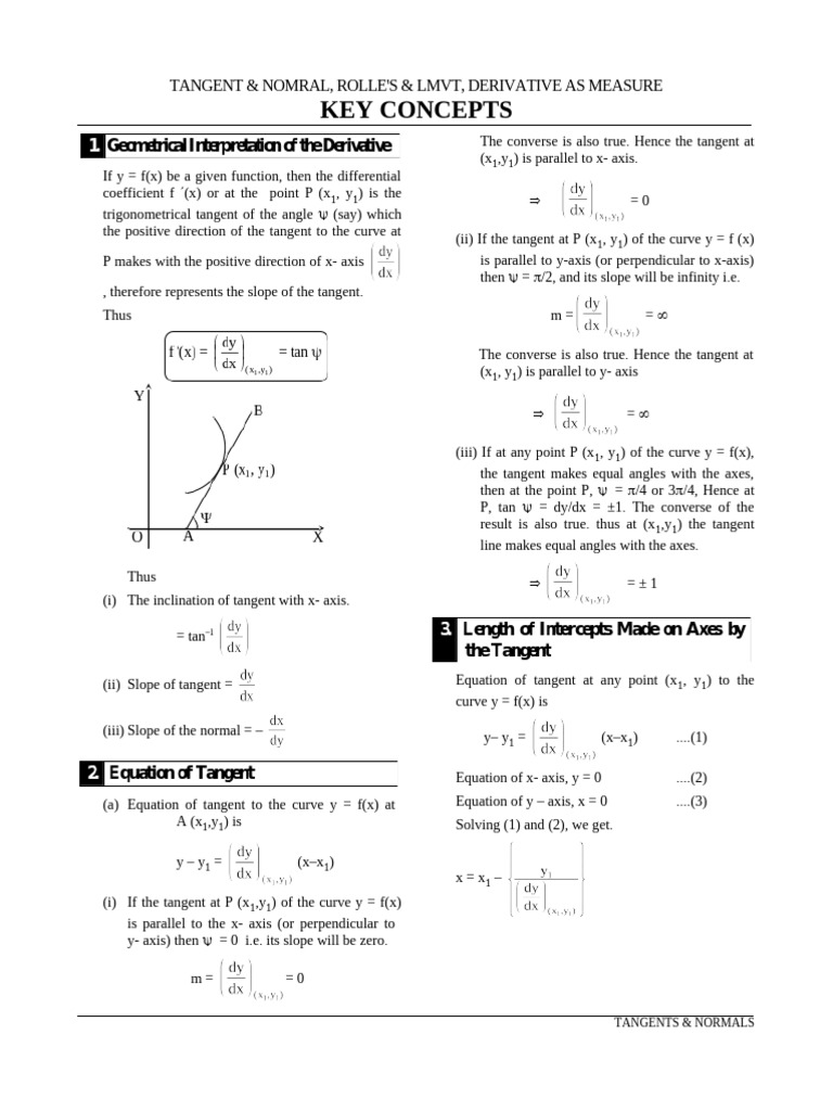 Tangents, Normals & Derivatives | PDF | Tangent | Slope