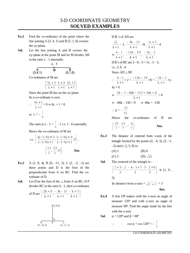 3d Coordinate Geometry Exercise | PDF | Triangle | Line (Geometry)