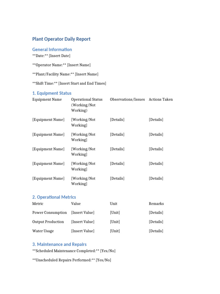 Plant Operator Daily Report | PDF
