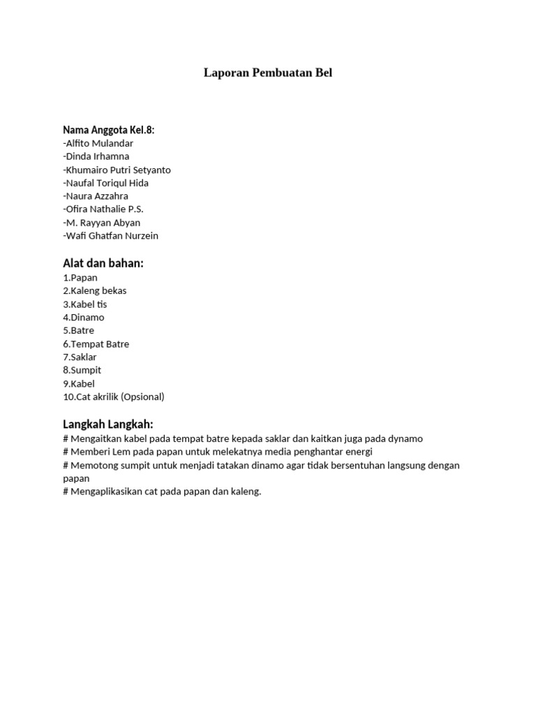 Laporan Proses Pembuatan Bel | PDF