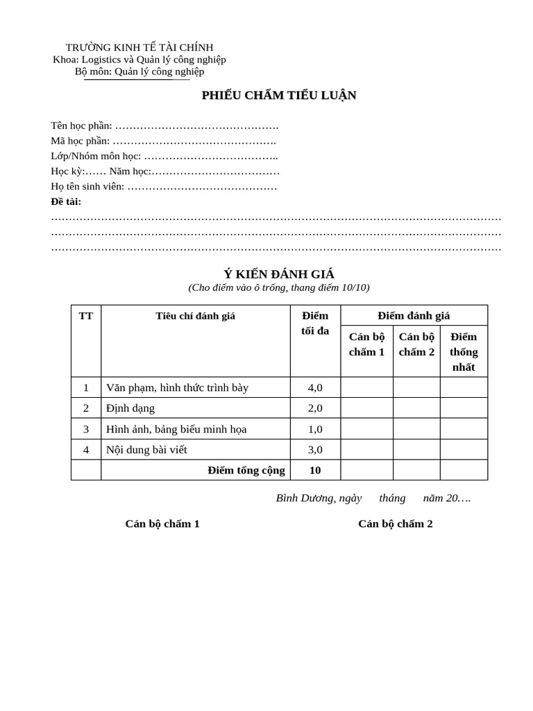 Phieu Cham Tieu Luan | PDF
