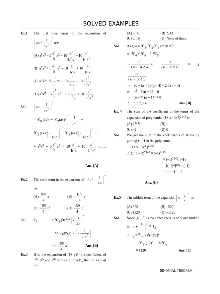 Binomial Theorem Exercise | PDF | Mathematics | Combinatorics
