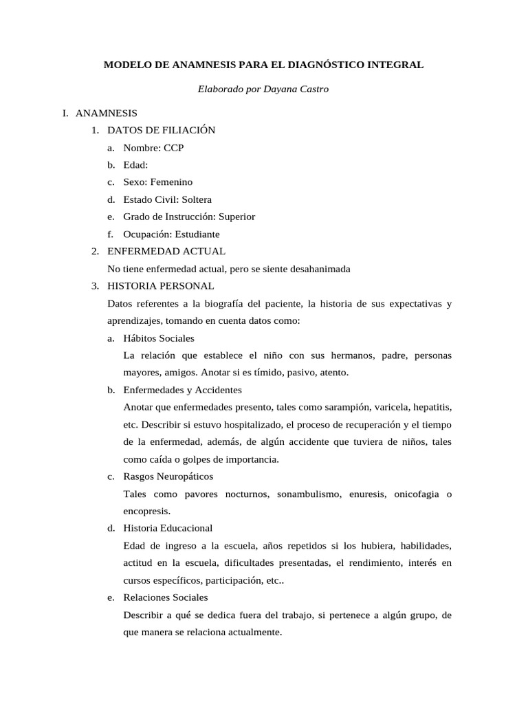 Modelo de Anamnesis para Diagnóstico Integral | PDF
