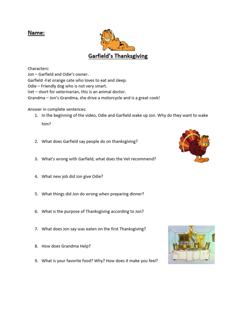 Garfield's Thanksgiving Summary | PDF