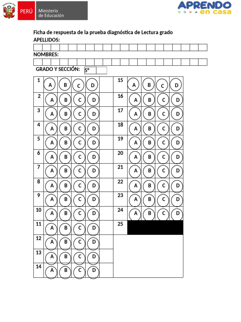 6° Ficha de Respuesta - LECTURA | PDF