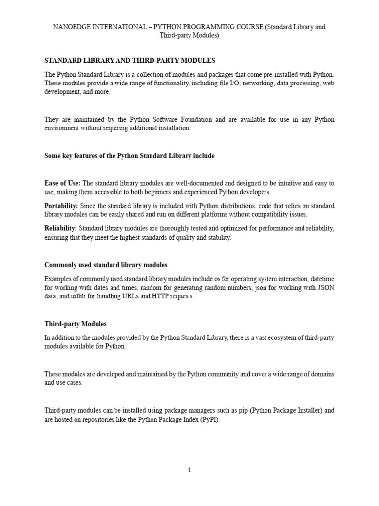 Standard Library and Third-Party Modules | PDF