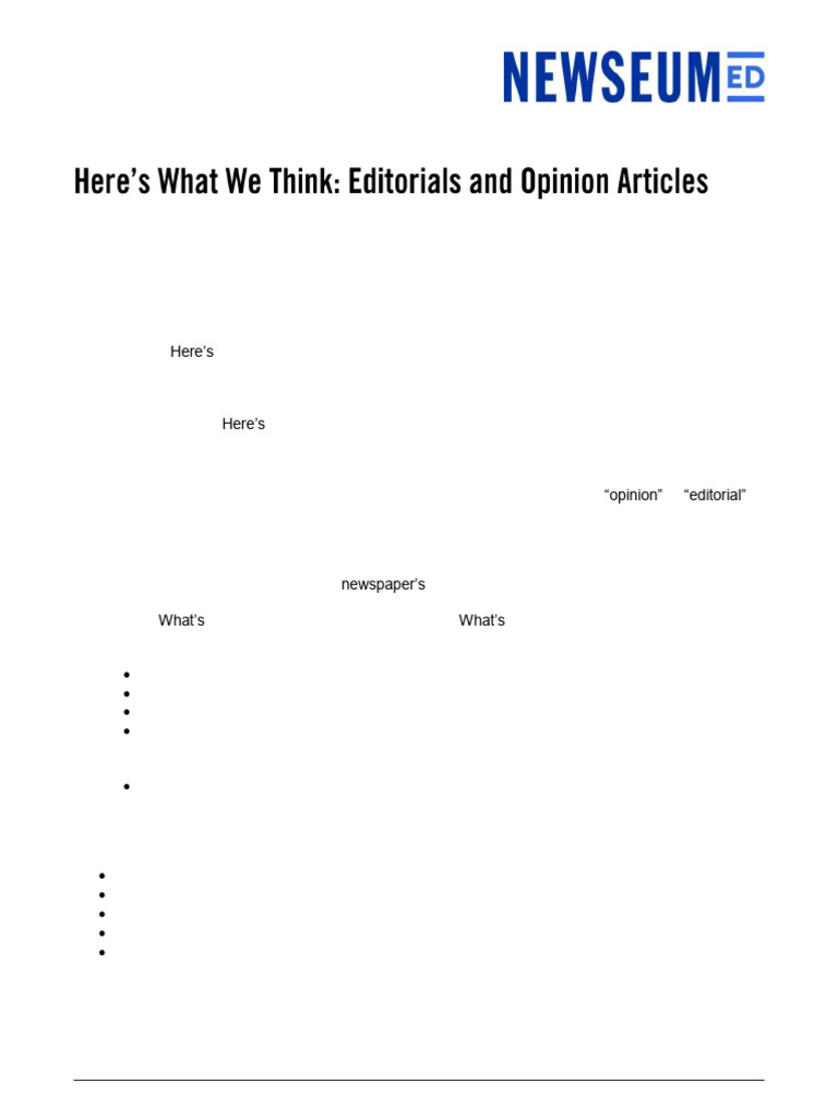 Lesson Plan MLBP Editorials and Opinion Articles | PDF | Newspapers ...