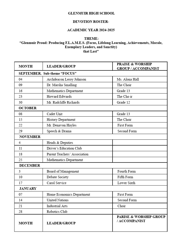 Devotion Roster Sept - June 2024-2025 | PDF