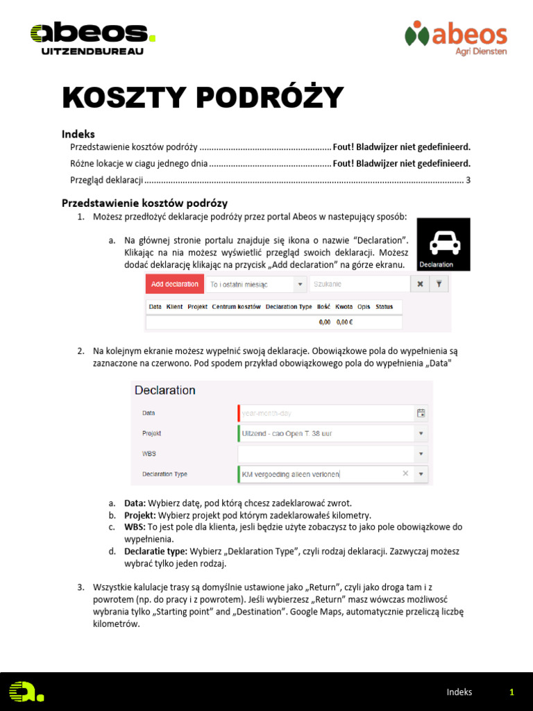 Instrukcja - Koszty Podrozy | PDF