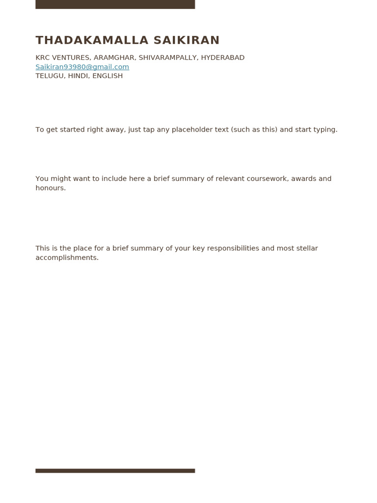 Thadakamalla Saikiran: Skills Summary | PDF