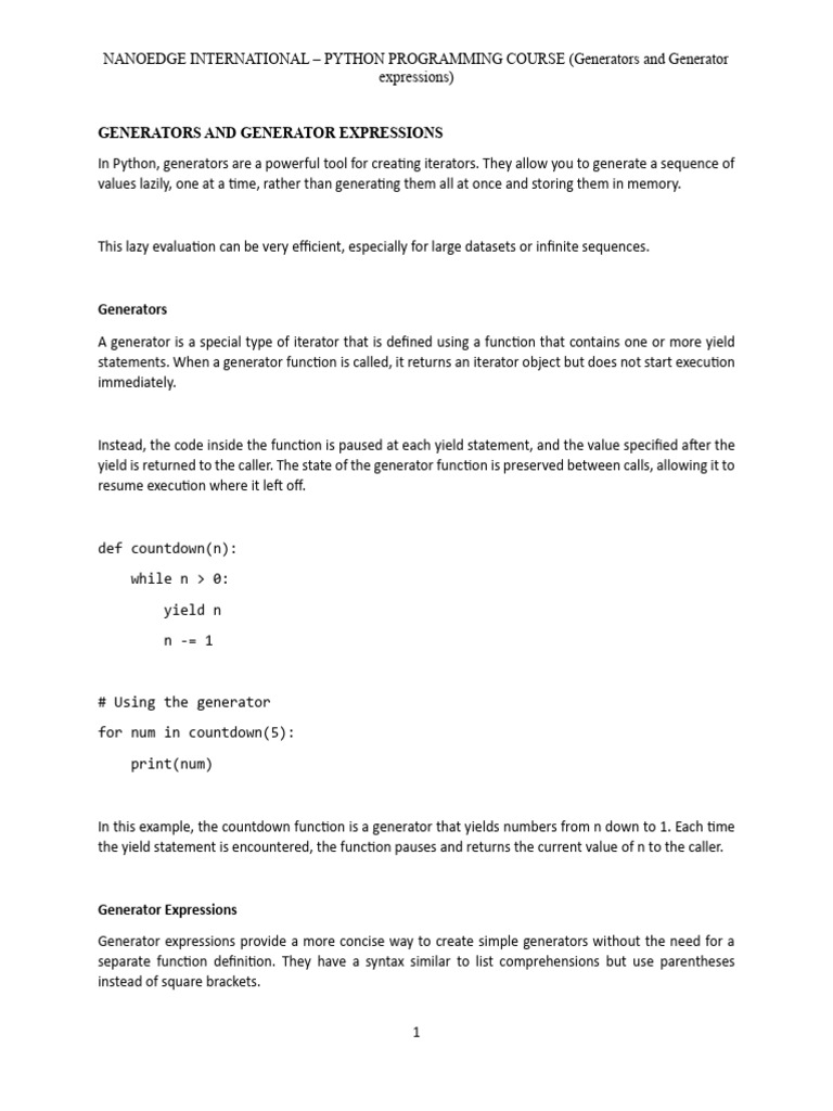 Generators and Generator Expressions | PDF | Software Development ... Generators and Generator Expressions | PDF | Software Development ...