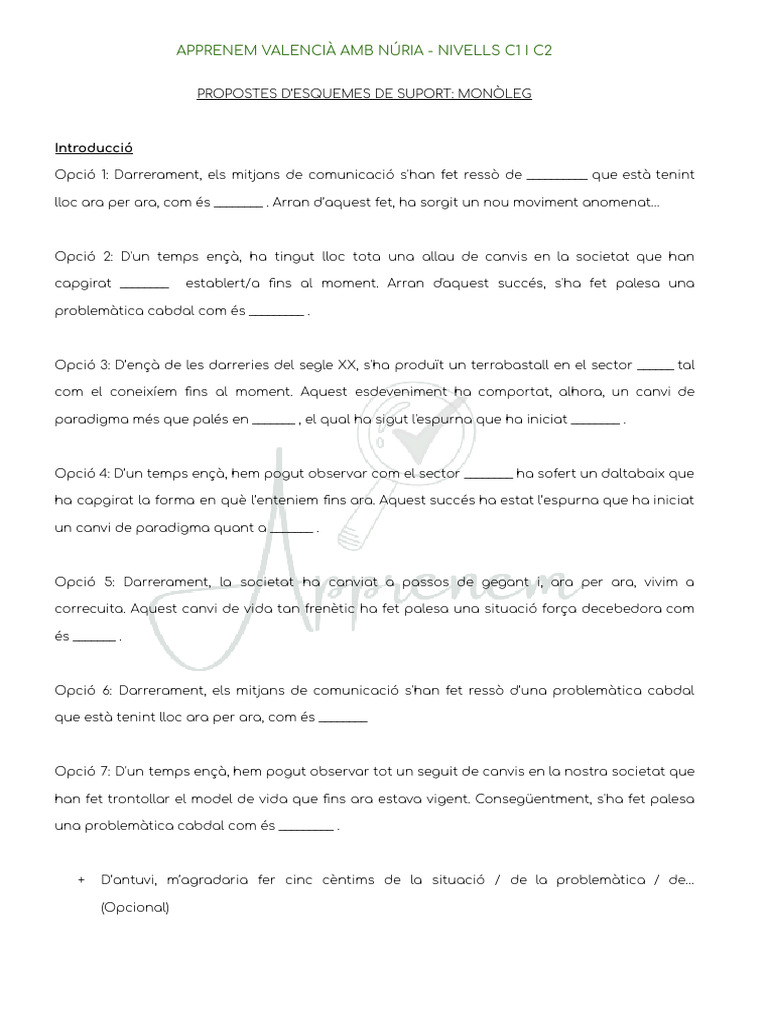 Propostes D'esquemes de Suport - Monòleg | PDF