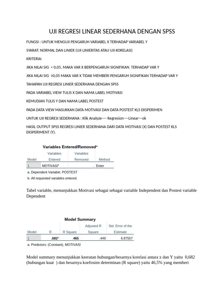 Kul 13 Uji Regresi Linear Sederhana Dengan SPSS | PDF