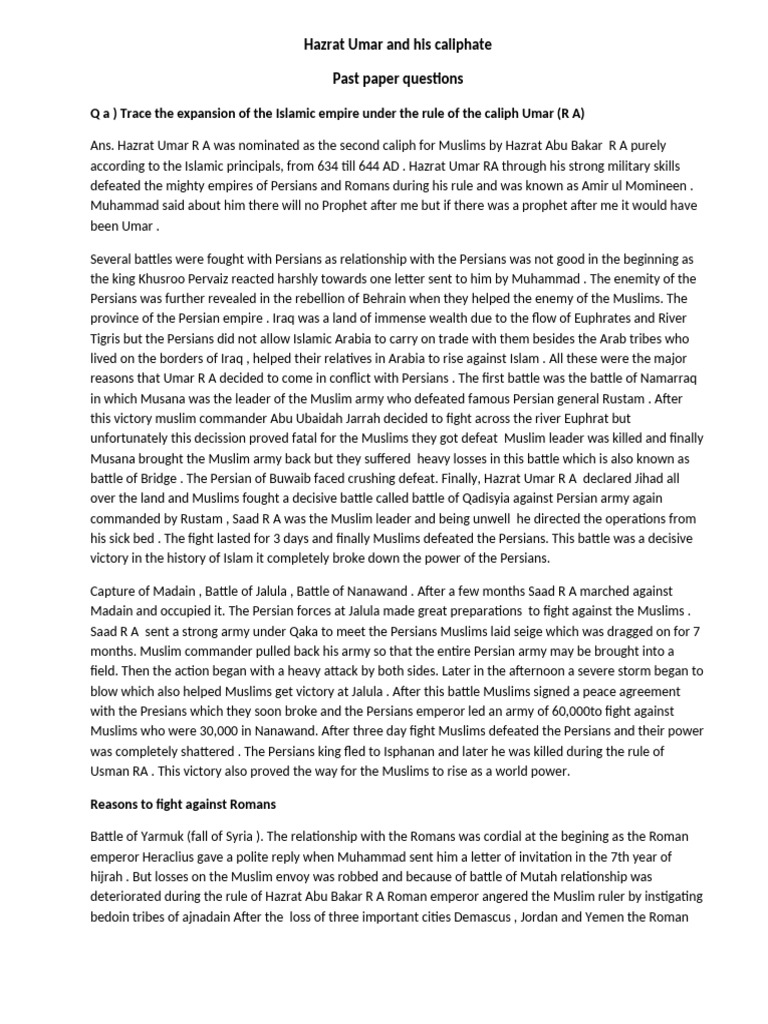 Hazrat Umar and His Caliphate | PDF | Umar | Caliphate