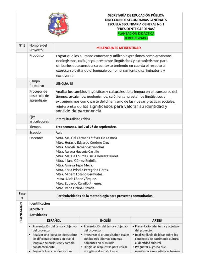 Plan de Clase Tercer Grado Lenguajes | PDF | Idioma en Inglés | Léxico