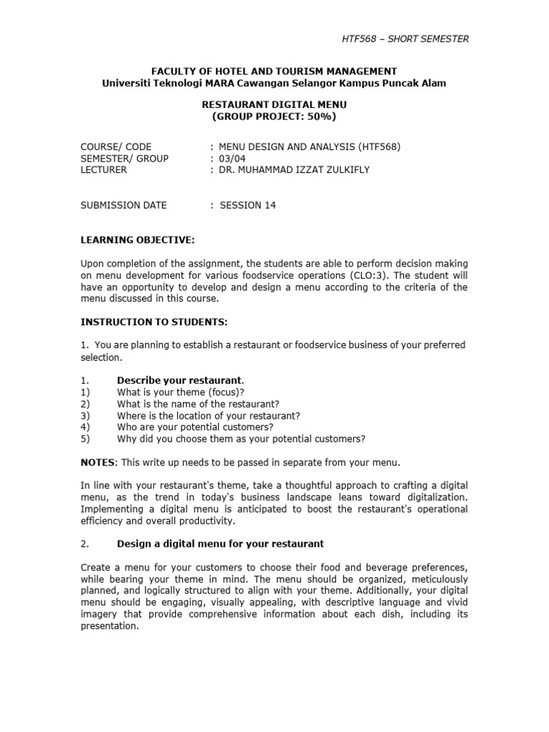HTF568 Group Project Instructions | PDF | Menu | Cognition