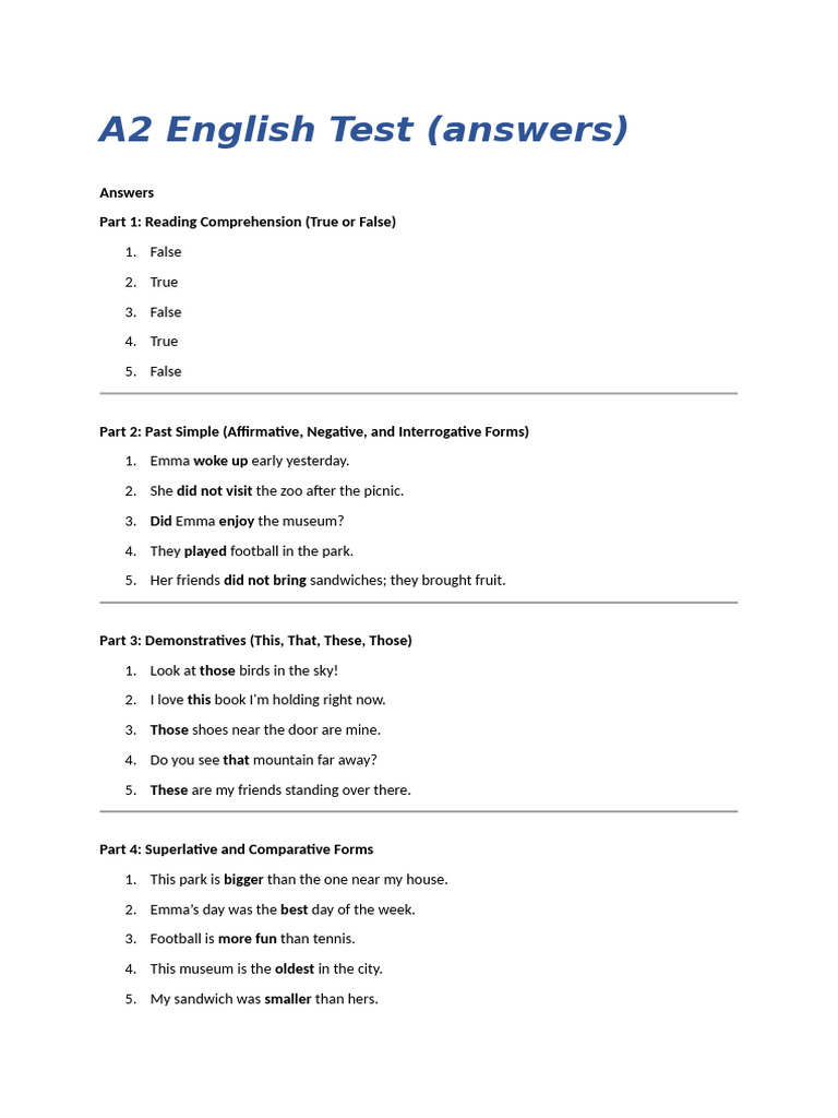 English Test Answers | PDF