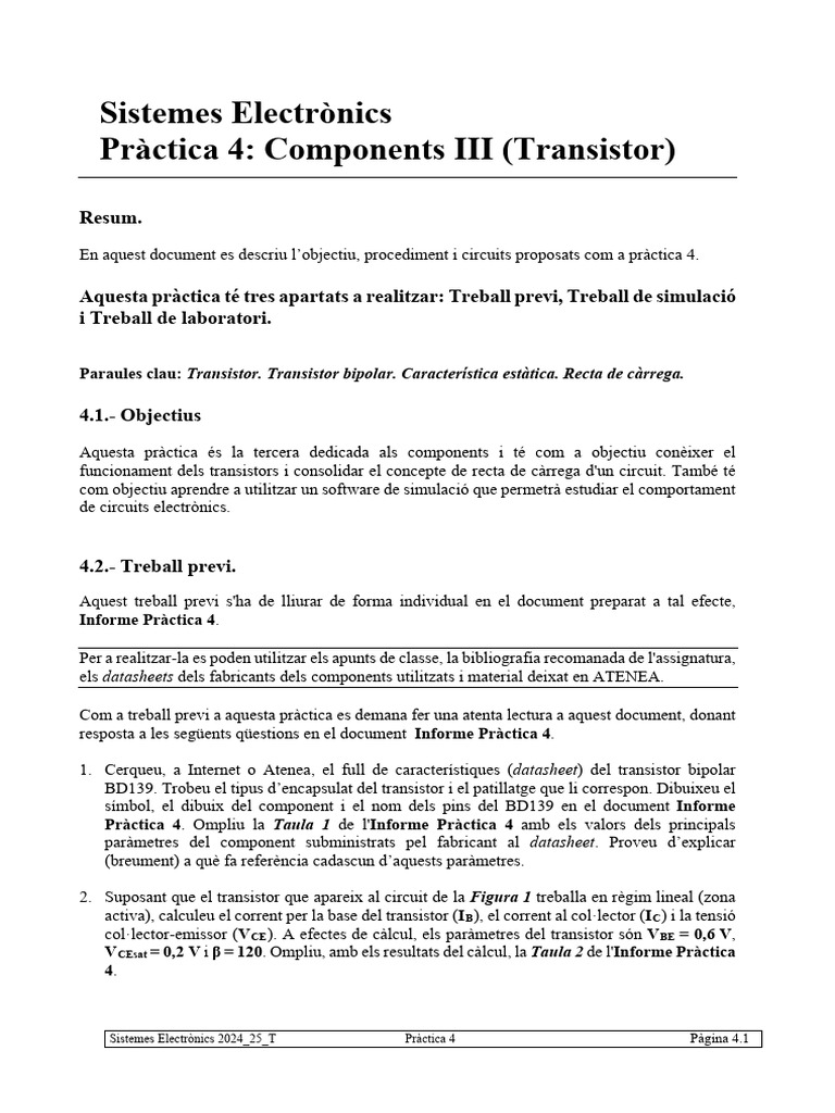 Pràctica 4 STI (Components III_Transistors) [Rev 2024_25_T] | PDF