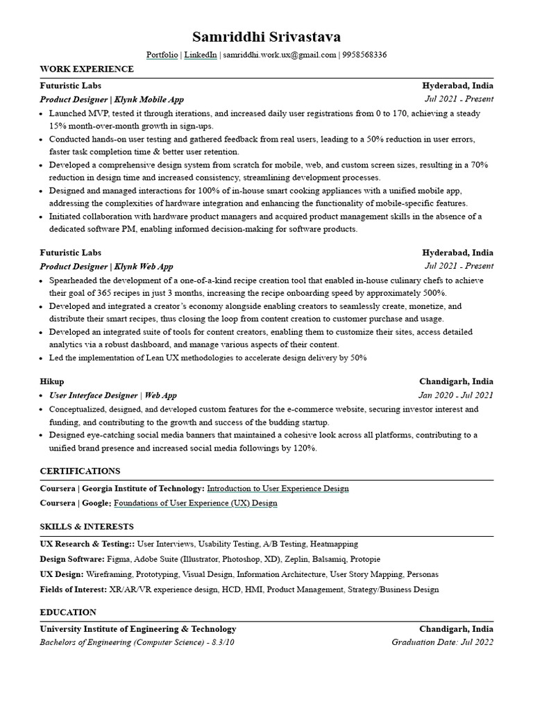 Samriddhi Srivastava Resume | PDF | Mobile App | Computing