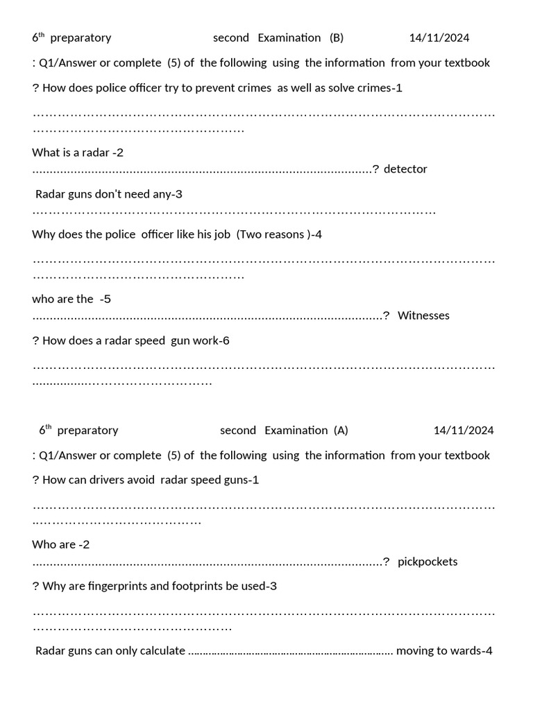 6th preparatory second Examination قطع الكتاب | PDF
