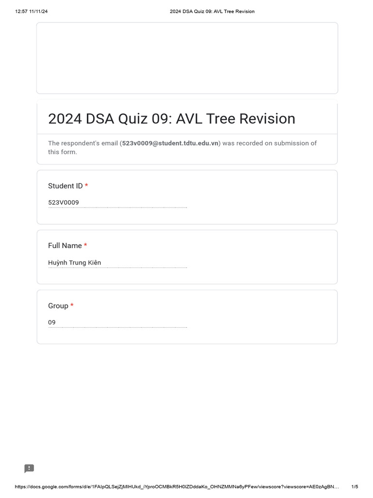 2024 DSA Quiz 09 - AVL Tree Revision | PDF | Algorithms And Data Structures